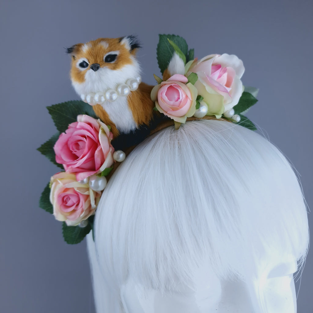 "Kit" Fox, Pearls & Pink Roses Headpiece – Pearls & Swine