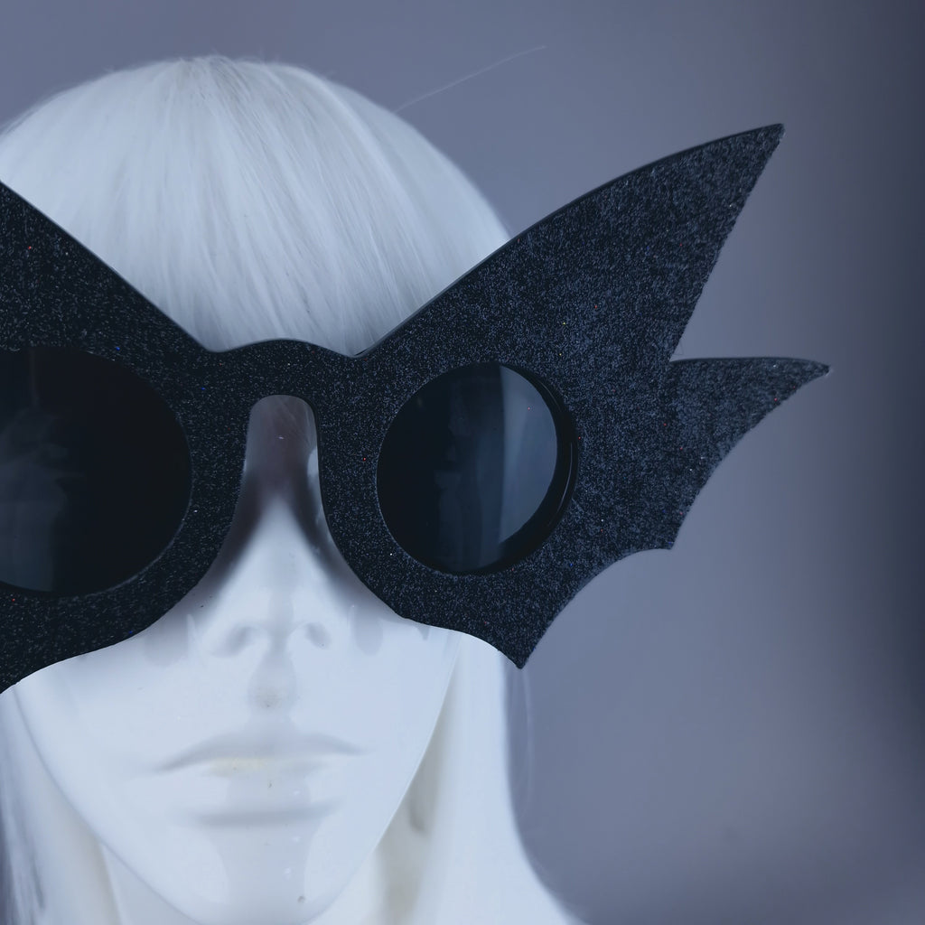 "Nerezza" Oversized Black Glitter Sunglasses – Pearls & Swine