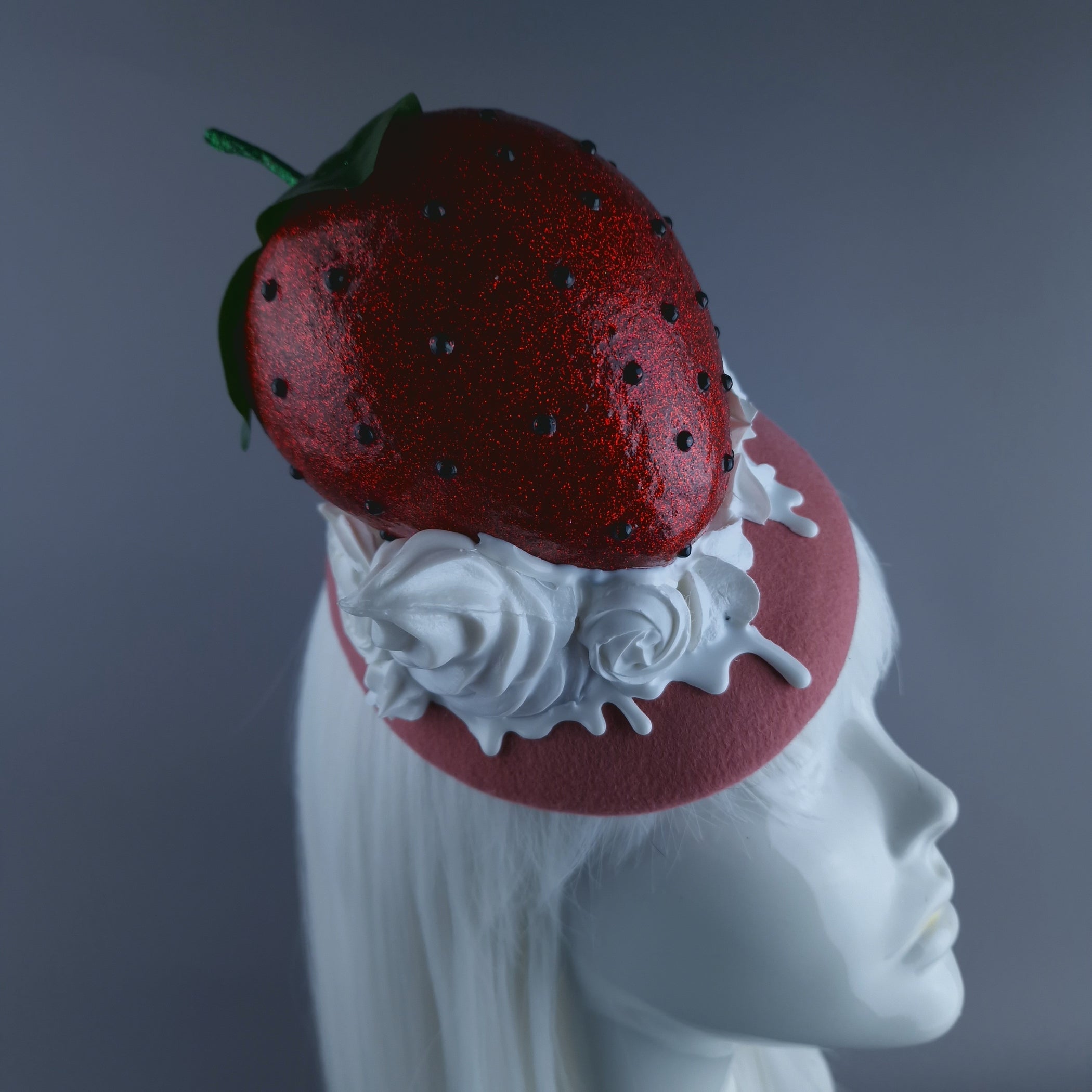 "Fariza" Giant Strawberry & Cream Food Fascinator Hat – Pearls & Swine