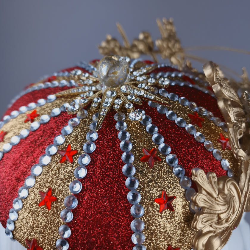 "Cirque Forever" Gold & Red Circus Carousel Wired Veil Hat – Pearls & Swine