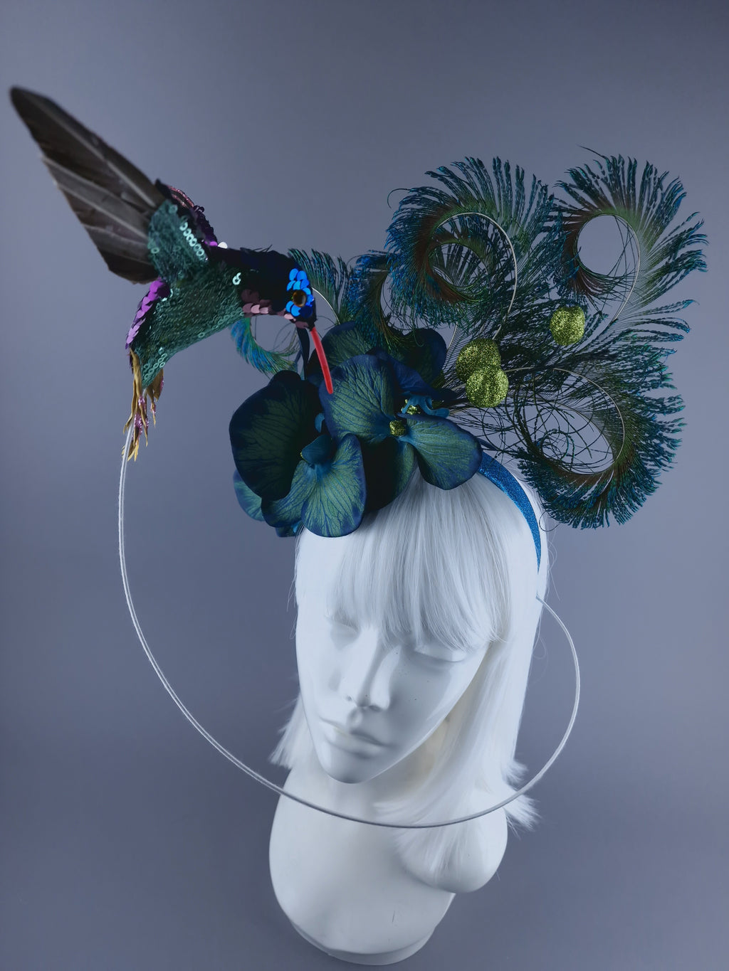 "Whir" Hummingbird & Blue Orchid Headdress – Pearls & Swine