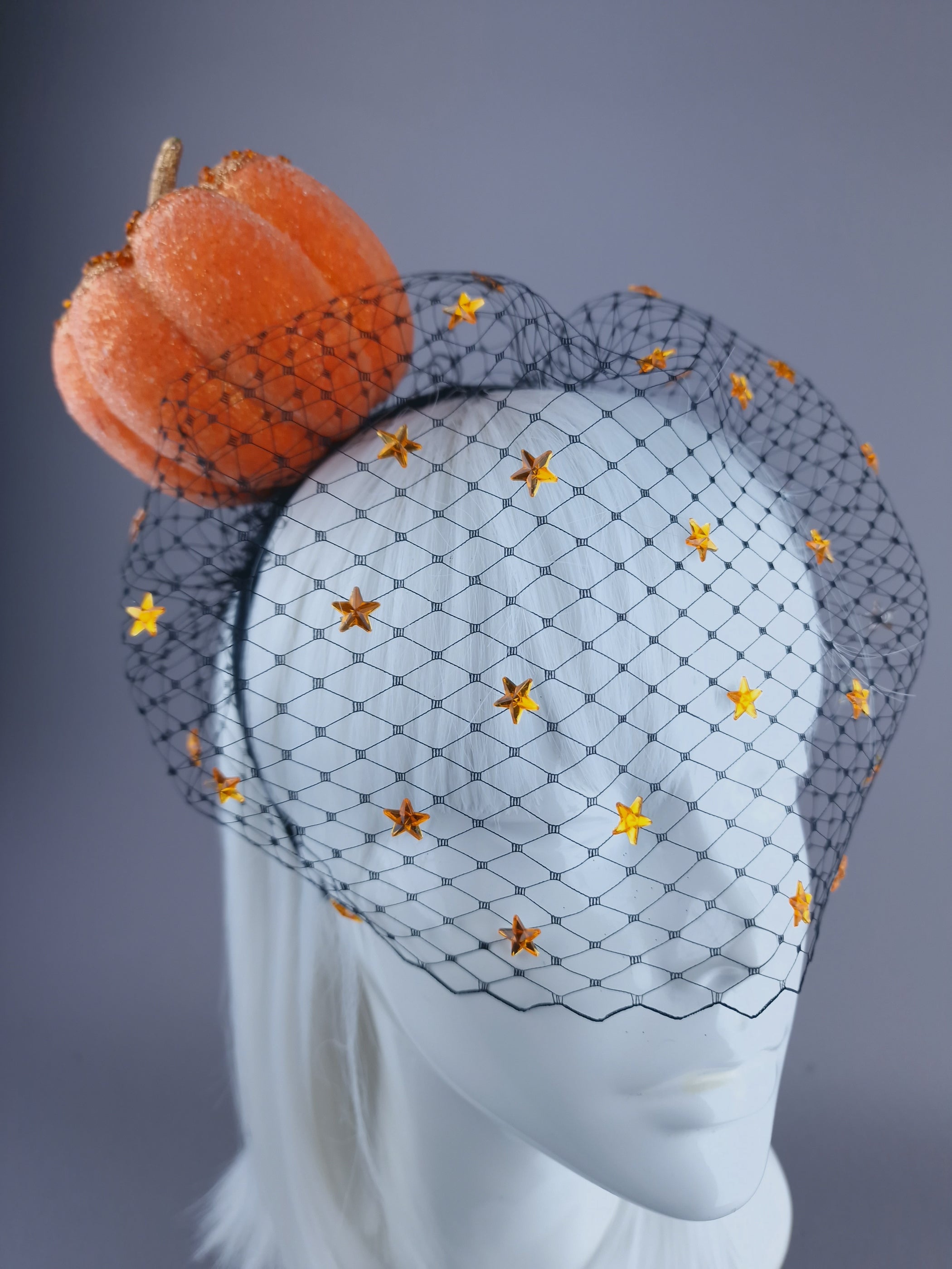 "All Hallows" Orange Pumpkin & Star Veil Headdress – Pearls & Swine