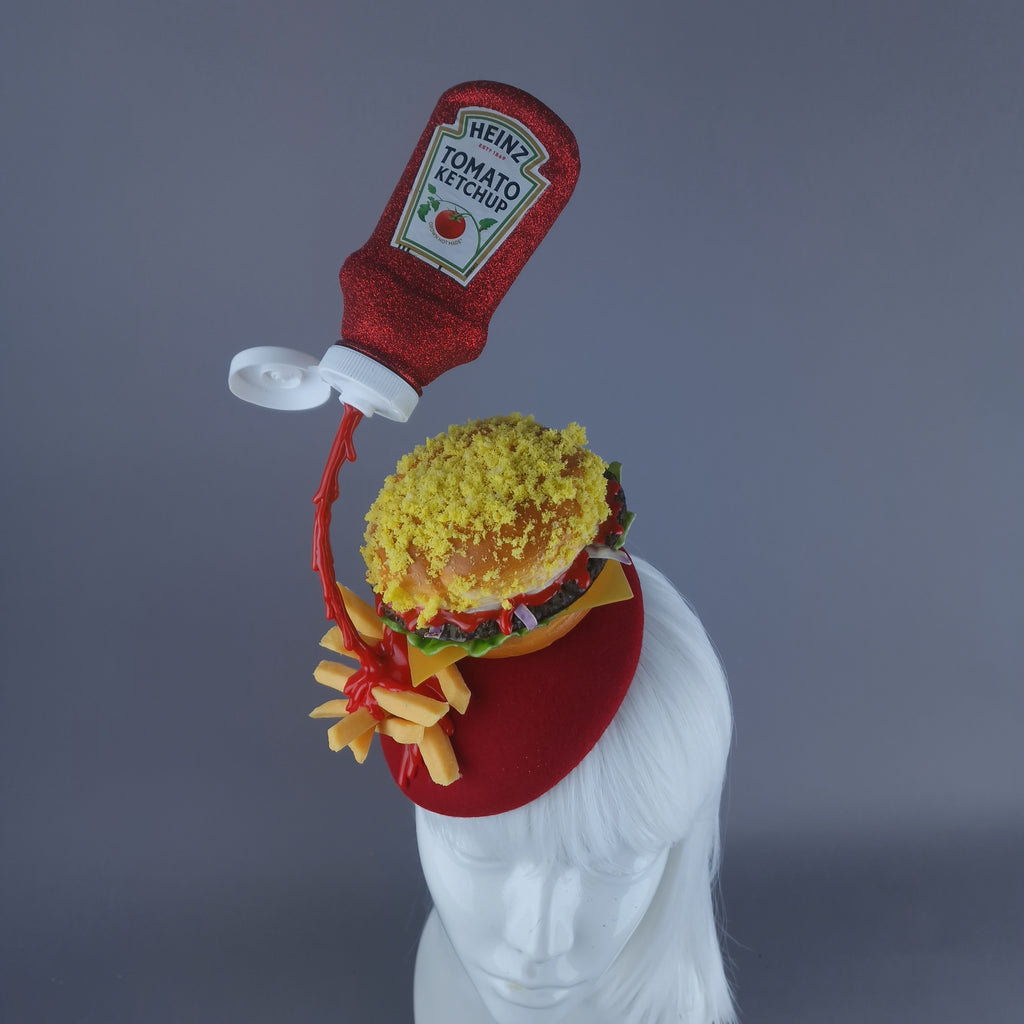 "Munchies" Burger & Chips Food Fascinator Hat Headdress – Pearls & Swine