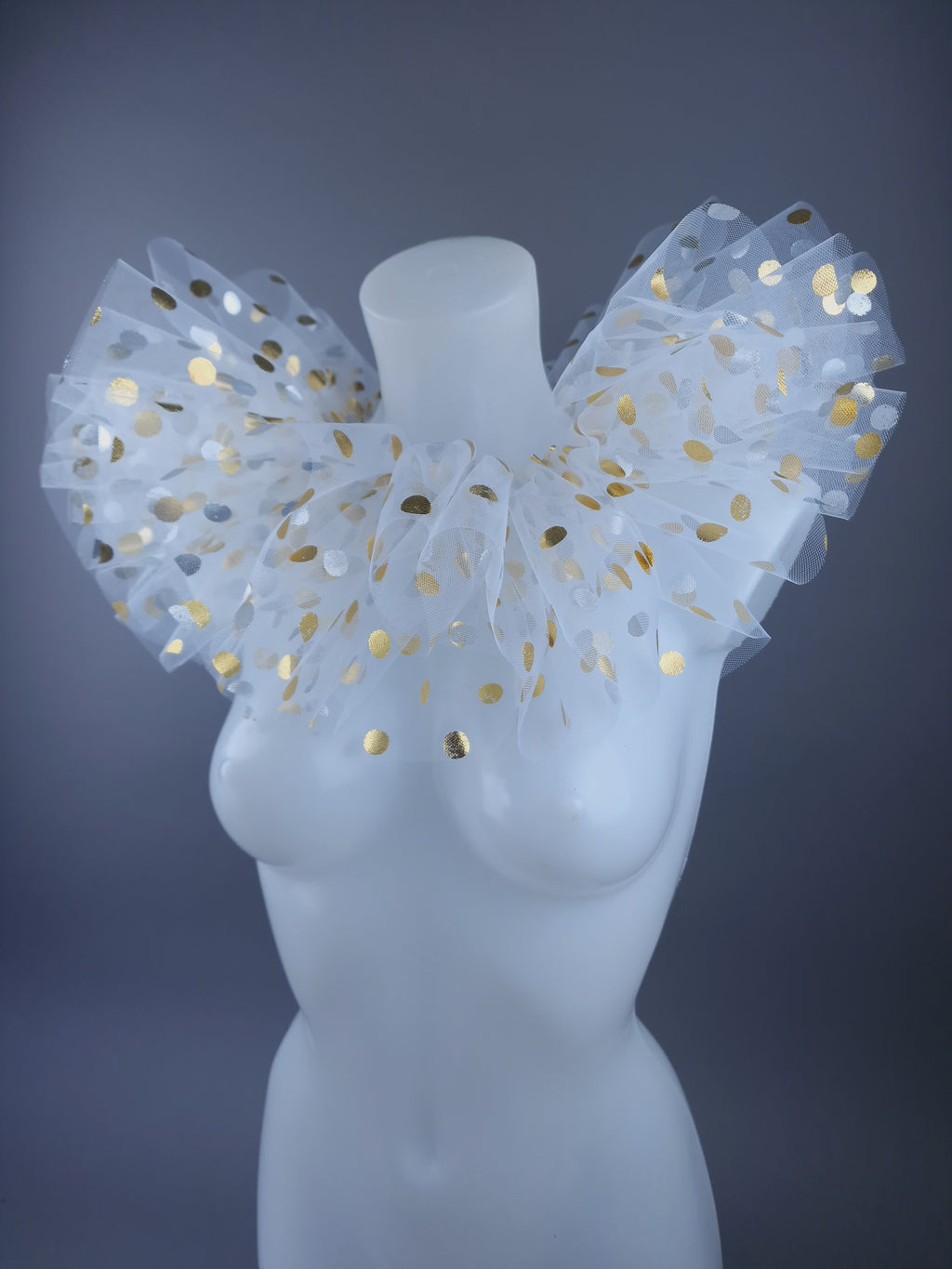 "Lil Bobo" White Neck Ruffle with Silver/Gold Polka Dots, Clown Collar ...