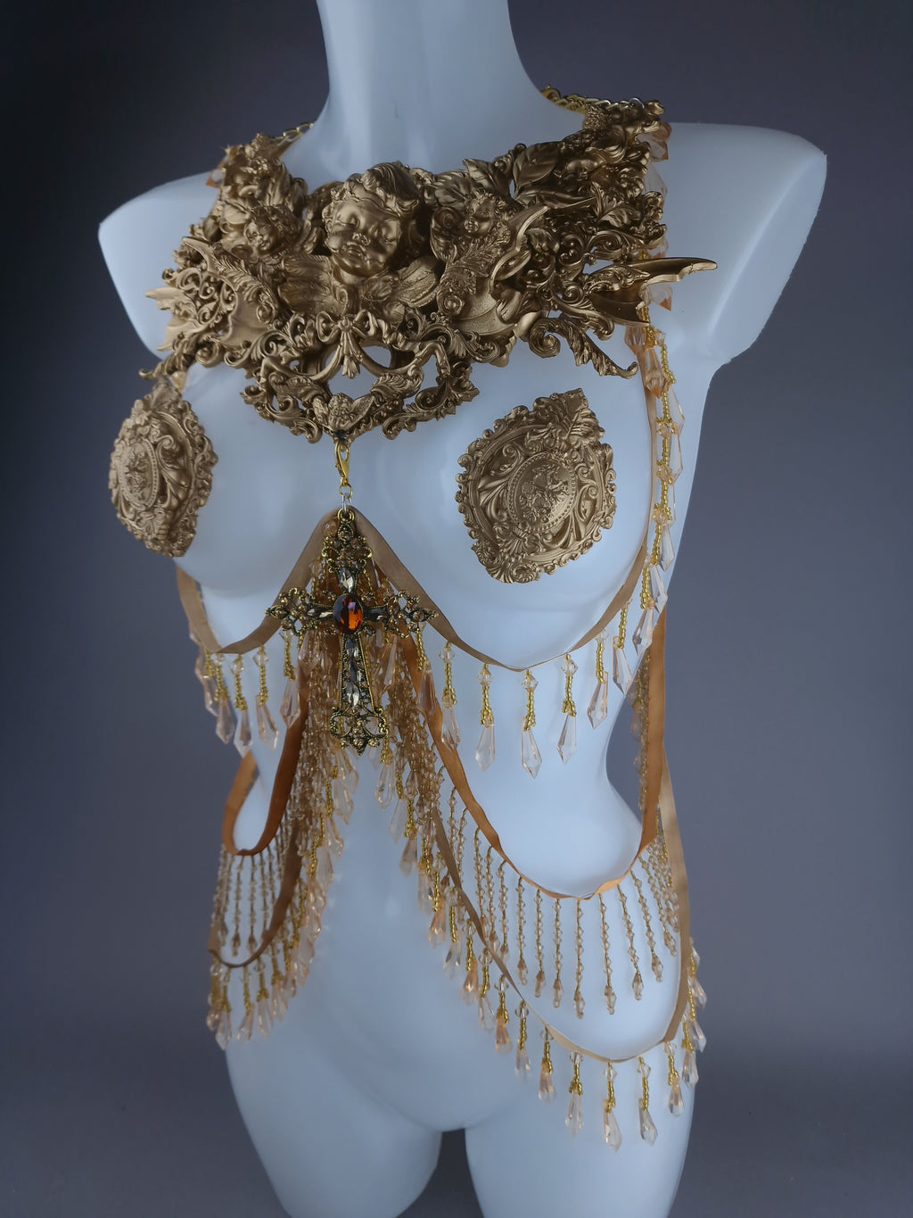 "Holy" Gold Filigree Cherub Body Jewellery Harness – Pearls & Swine