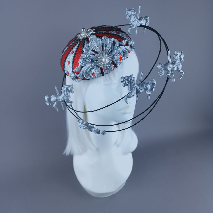 "Cirque Forever" Black, Silver & Red Circus Carousel Wired Veil Hat ...