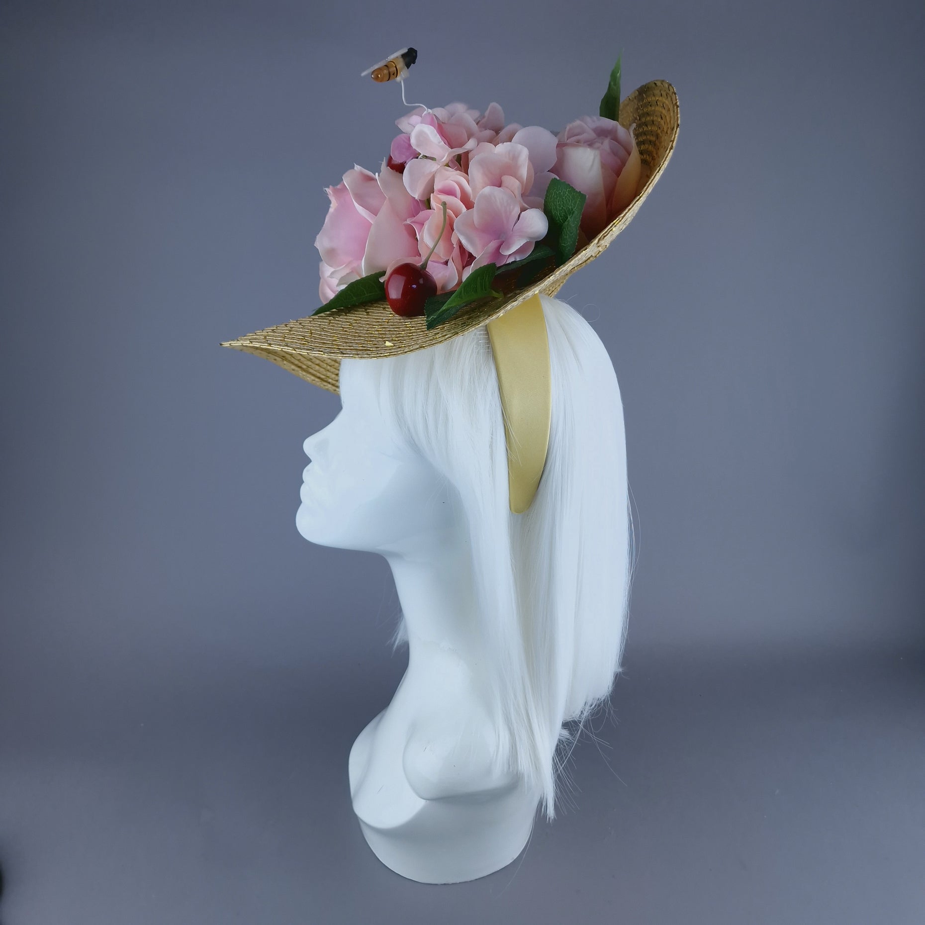 "Daphne" Pink Rose & Cherry Fascinator Hat – Pearls & Swine