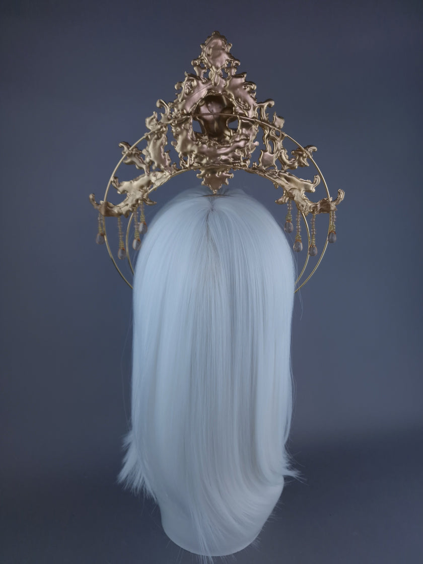 "Angelica" Gold Filigree & Cherub Halo – Pearls & Swine