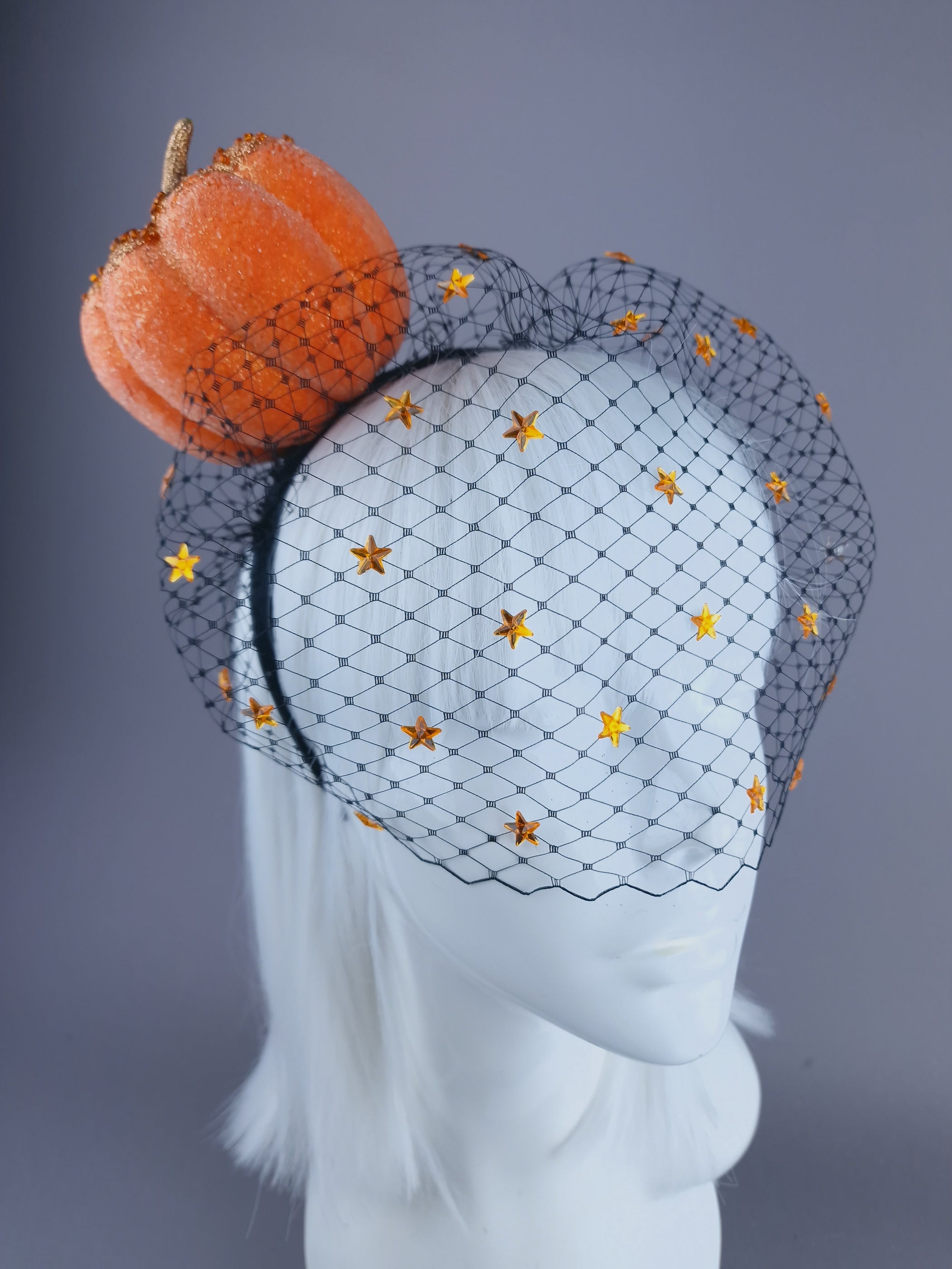 "All Hallows" Orange Pumpkin & Star Veil Headdress – Pearls & Swine