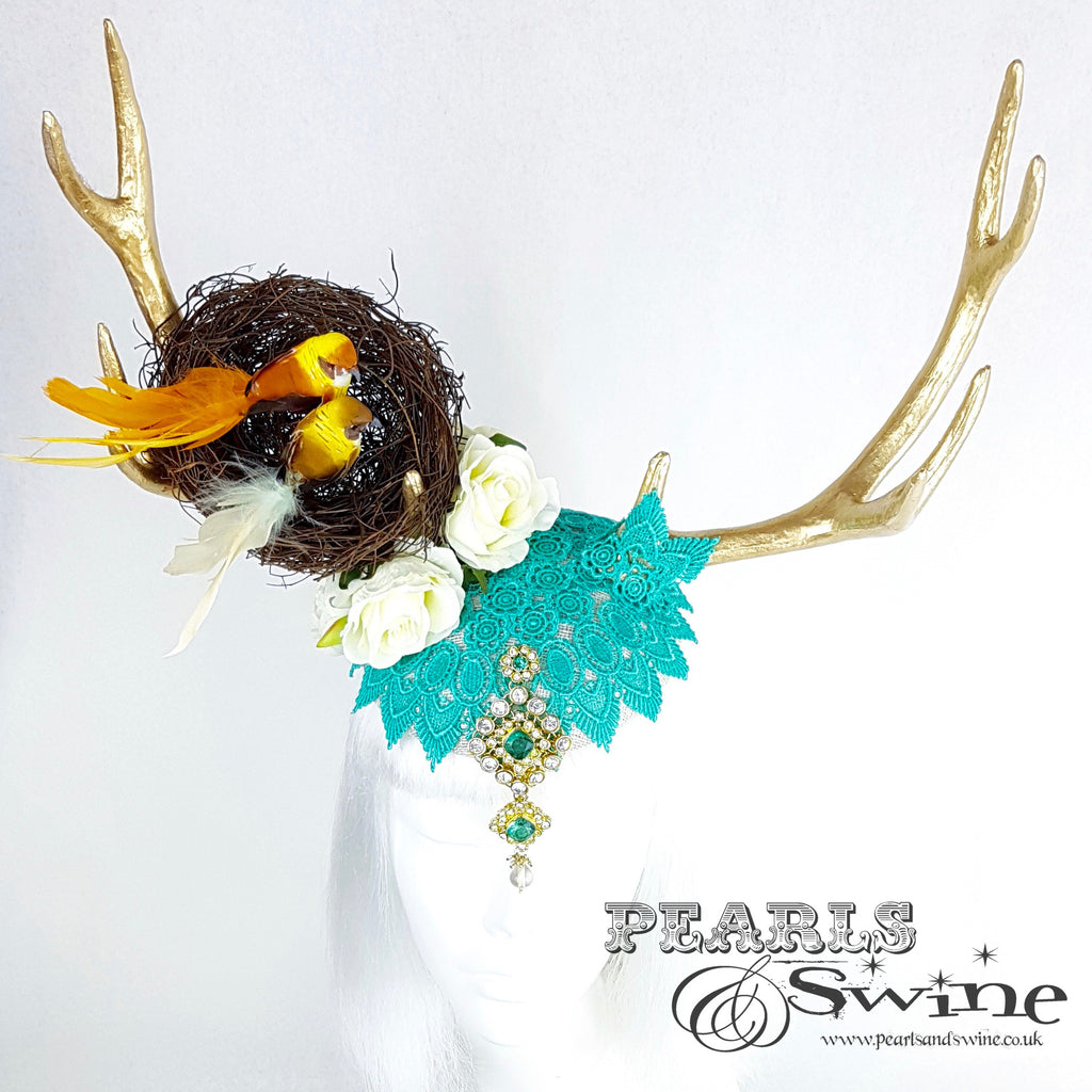 "Fae" Golden Antlers Bird Nest Hat – Pearls & Swine