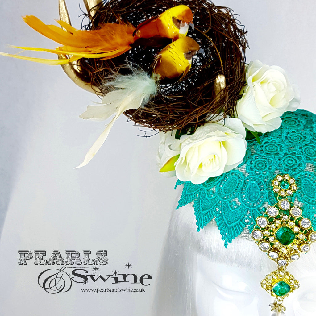 "Fae" Golden Antlers Bird Nest Hat – Pearls & Swine
