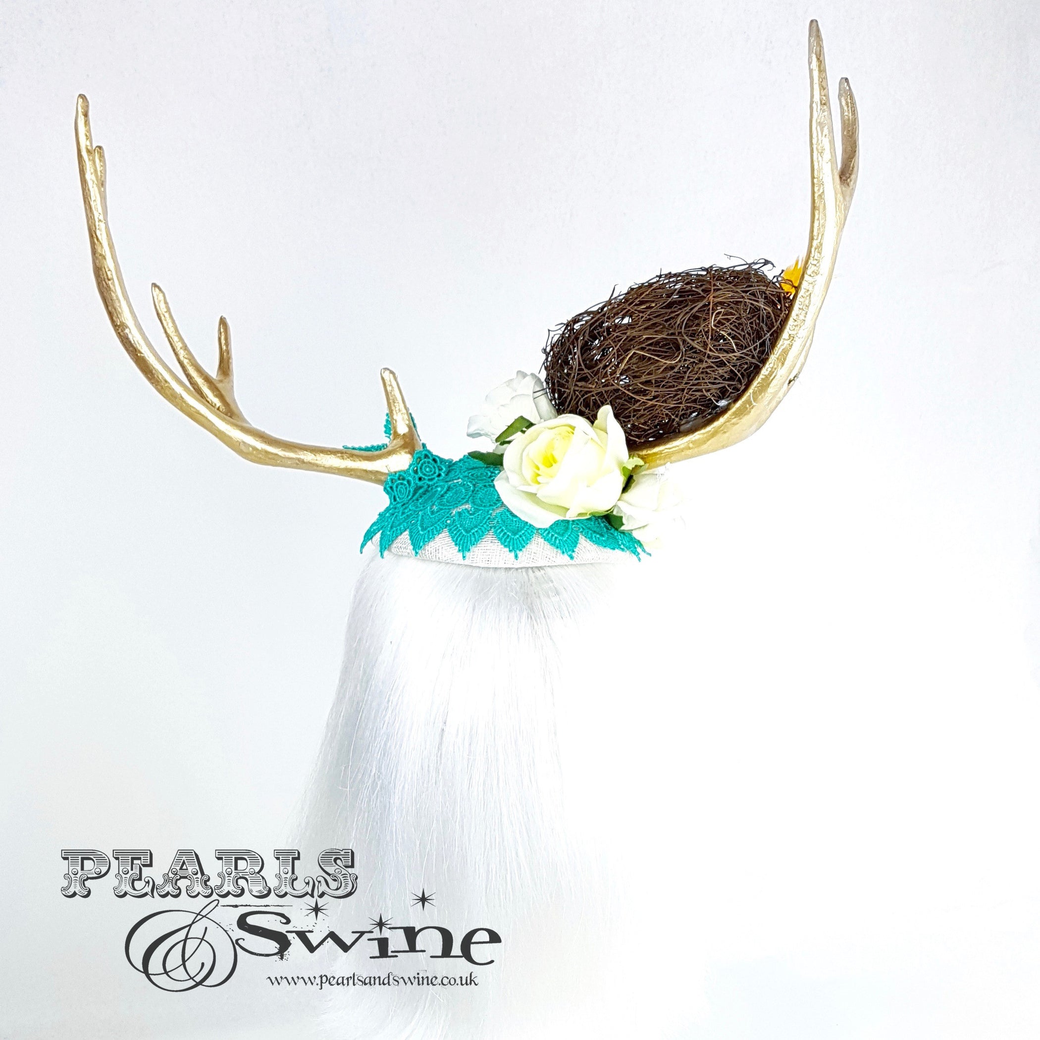 "Fae" Golden Antlers Bird Nest Hat – Pearls & Swine