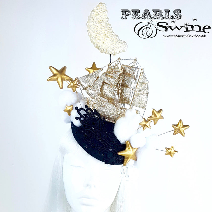 "Ocean of the Sky" Gold Ship & Moon Hat – Pearls & Swine