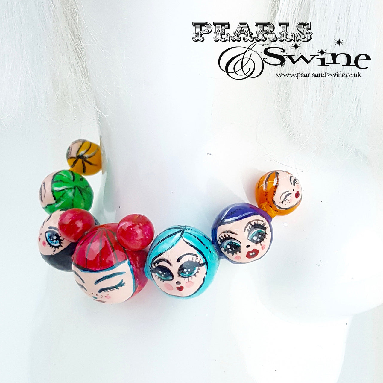 "A Ring of Poppets" Colourful DollFace Necklace – Pearls & Swine