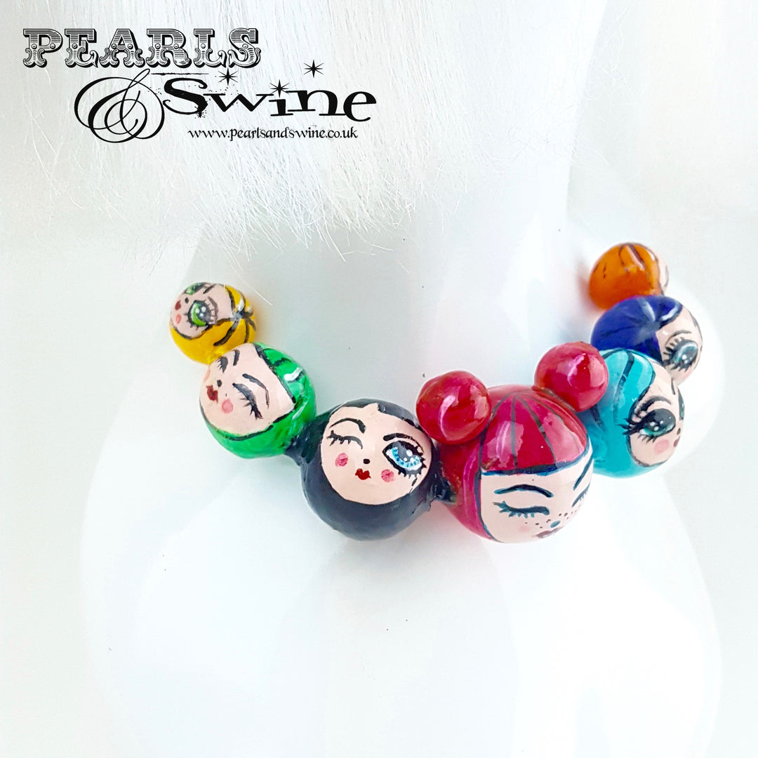 "A Ring of Poppets" Colourful DollFace Necklace – Pearls & Swine