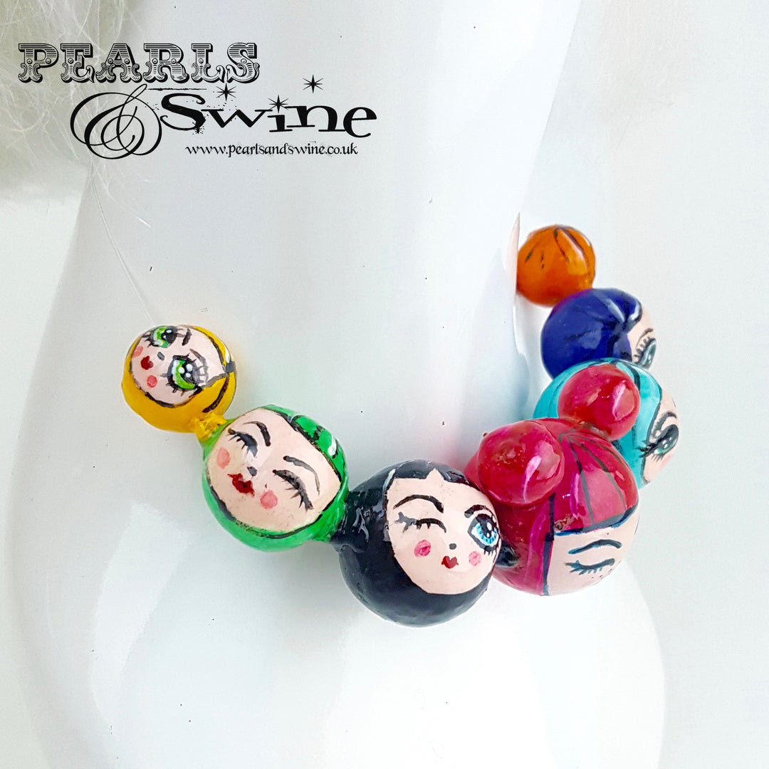 "A Ring of Poppets" Colourful DollFace Necklace – Pearls & Swine
