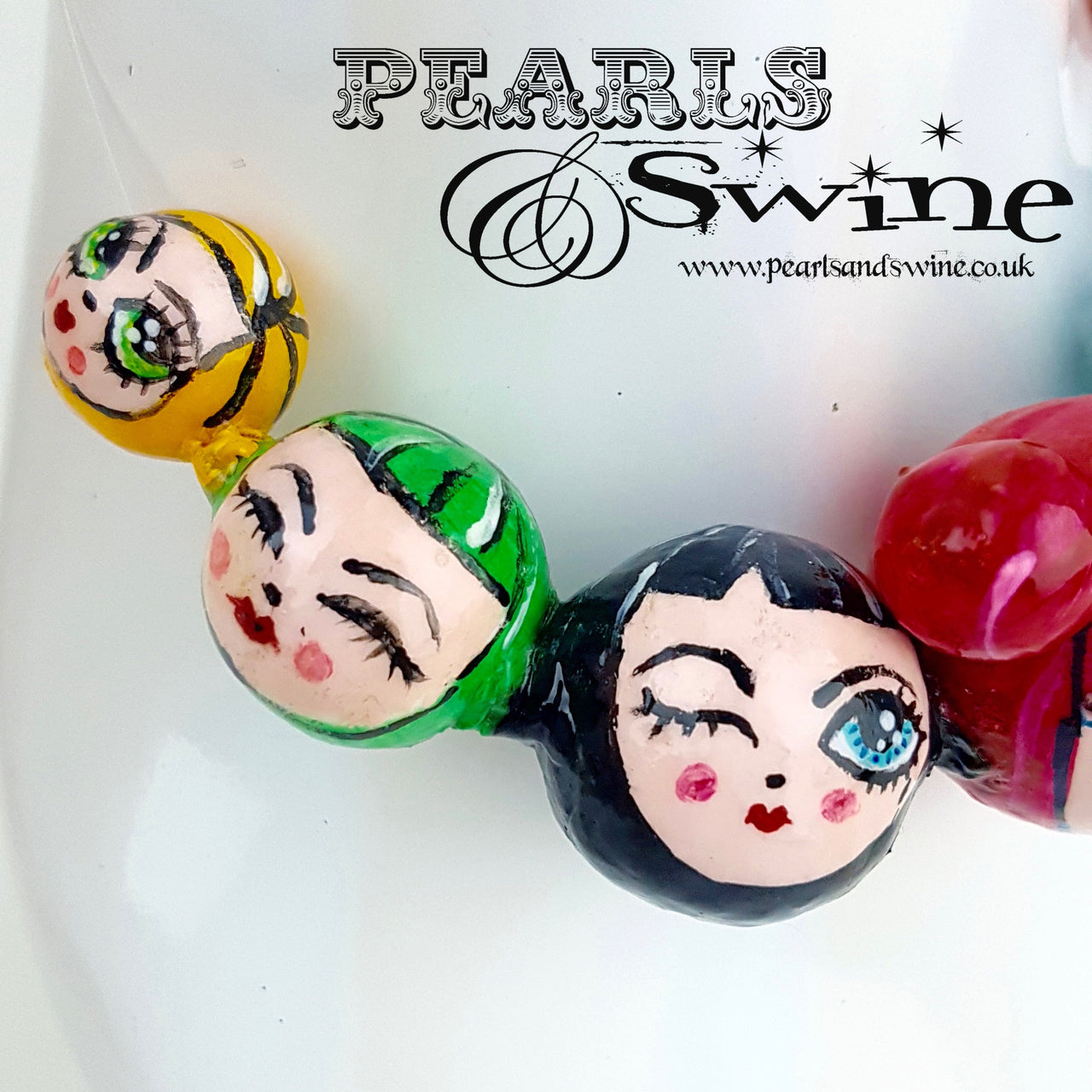 "A Ring of Poppets" Colourful DollFace Necklace – Pearls & Swine