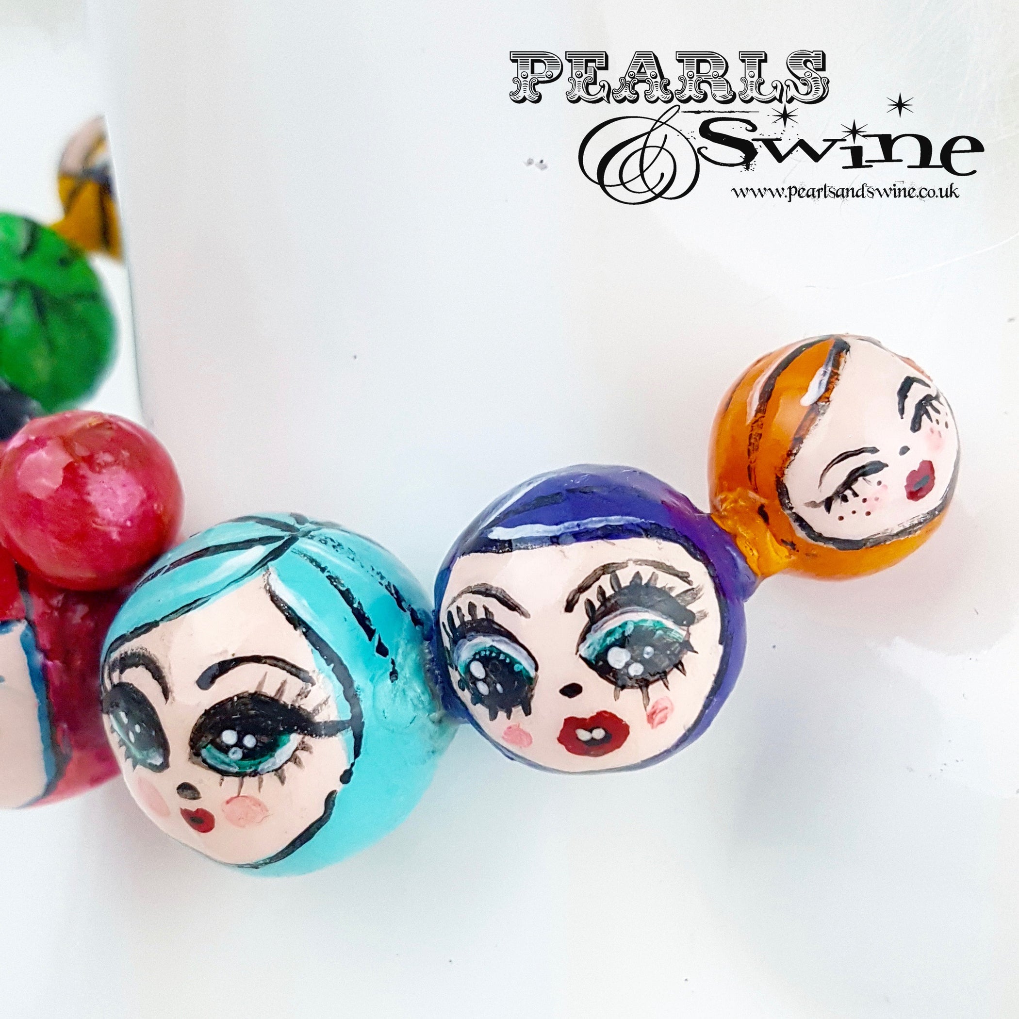 "A Ring of Poppets" Colourful DollFace Necklace – Pearls & Swine