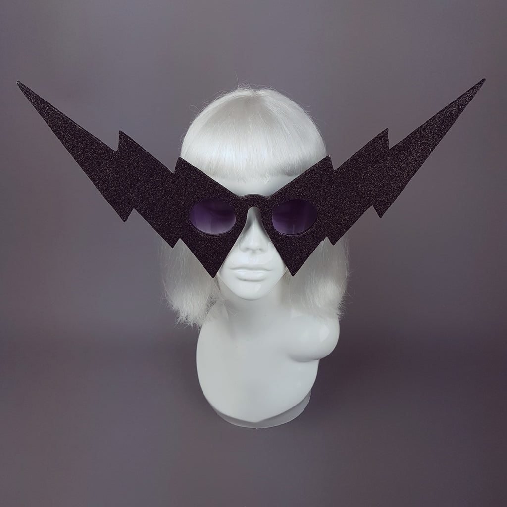 "Vigilante" Black Glitter Lightning Bolt Sunglasses – Pearls & Swine