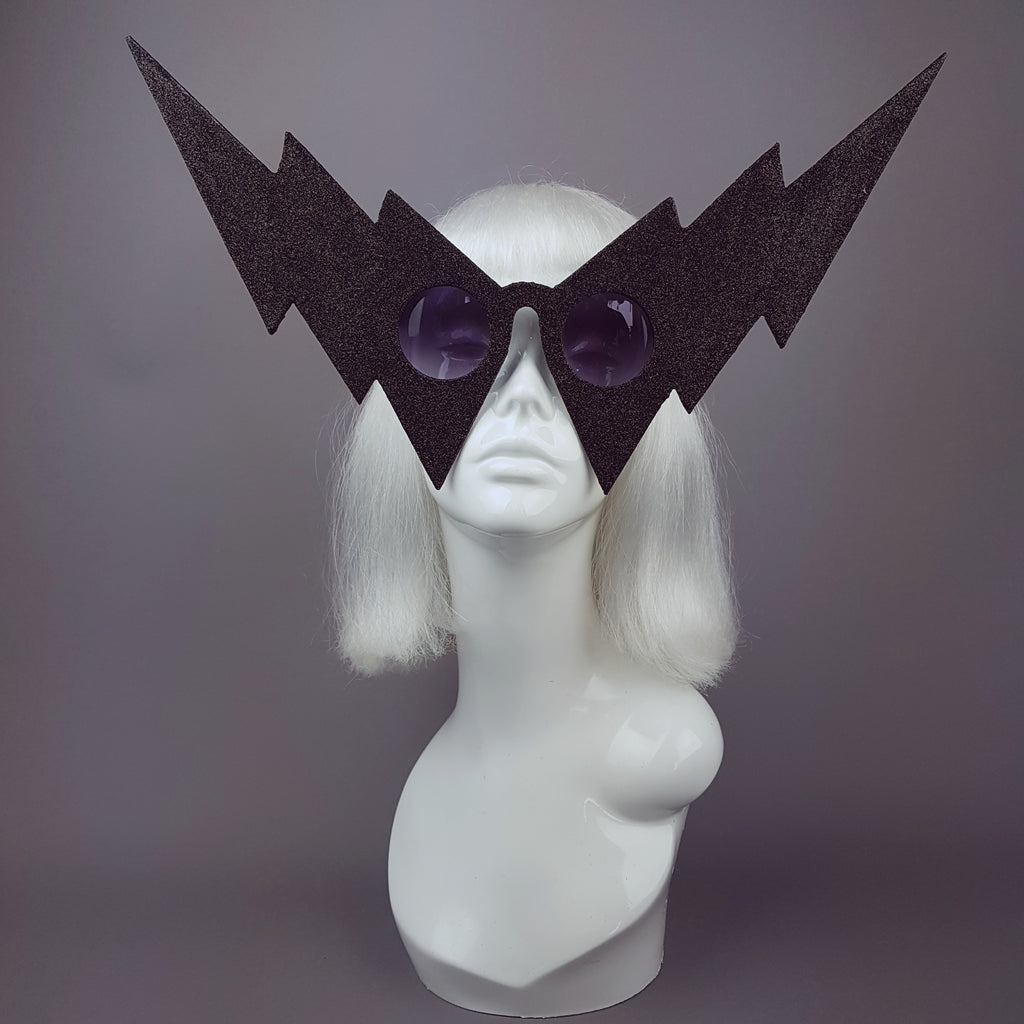 "Vigilante" Black Glitter Lightning Bolt Sunglasses – Pearls & Swine