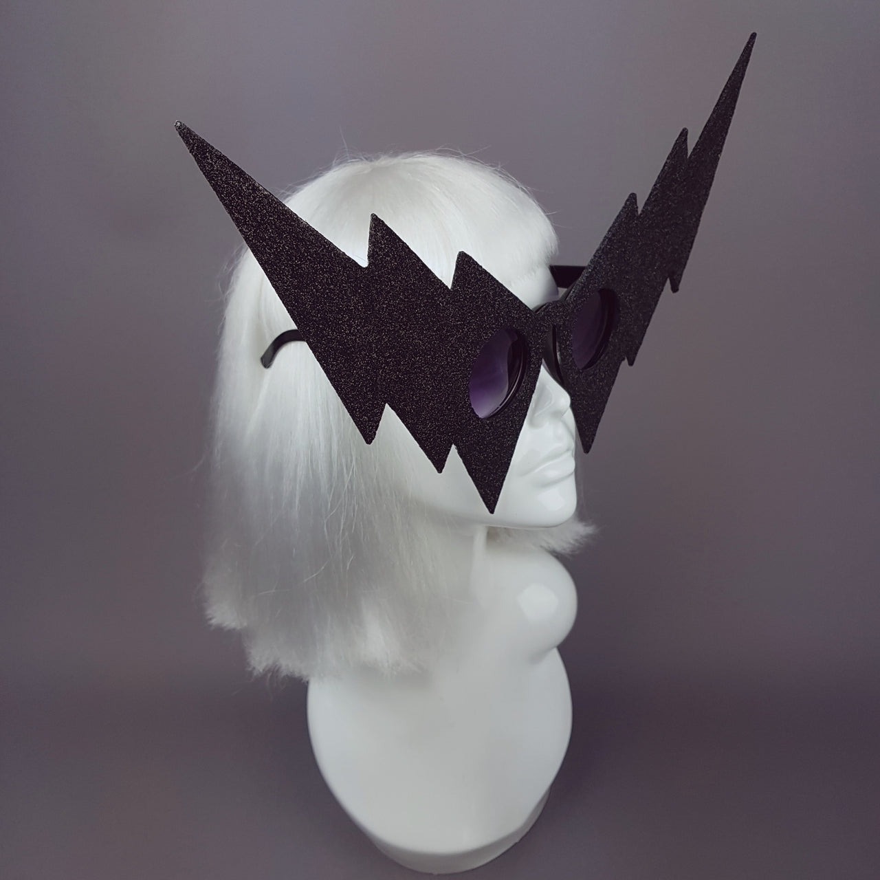 "Vigilante" Black Glitter Lightning Bolt Sunglasses – Pearls & Swine