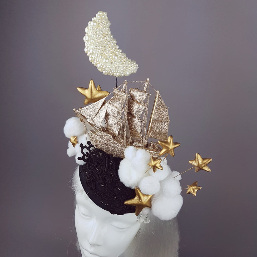 "Ocean of the Sky" Gold Ship & Moon Hat – Pearls & Swine