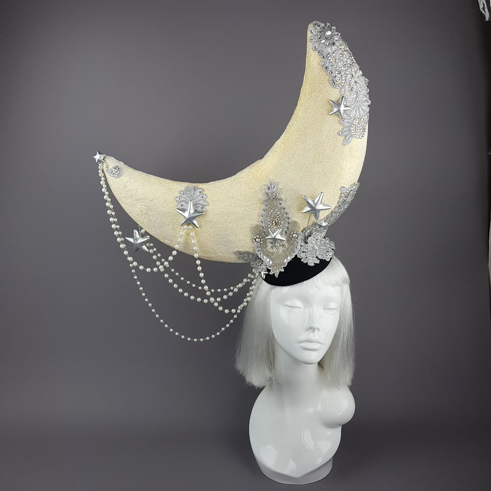 "Selenophile" OTT Glittery Pearl Moon Hat – Pearls & Swine
