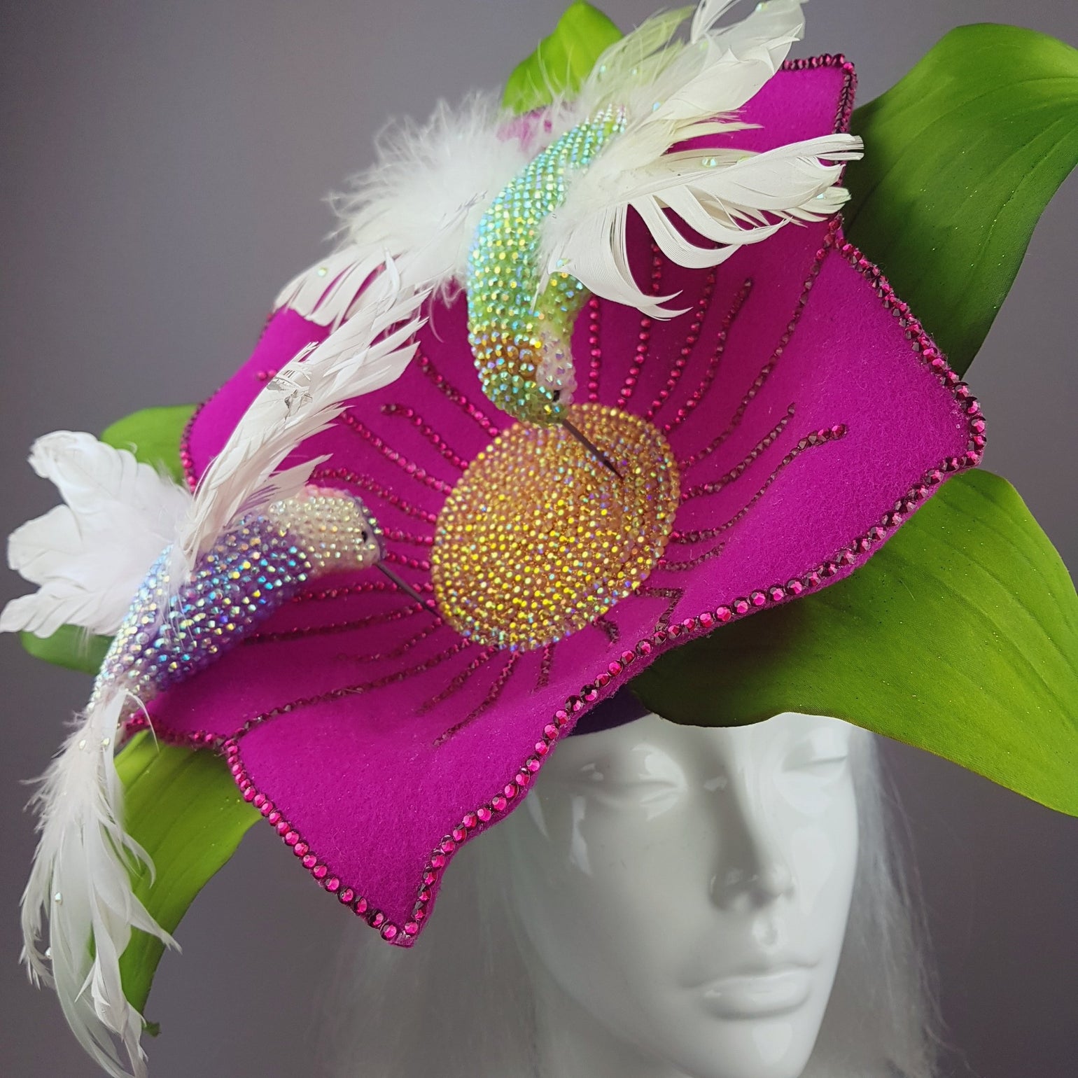 "In Flight" Huge Flower & Hummingbird Hat – Pearls & Swine