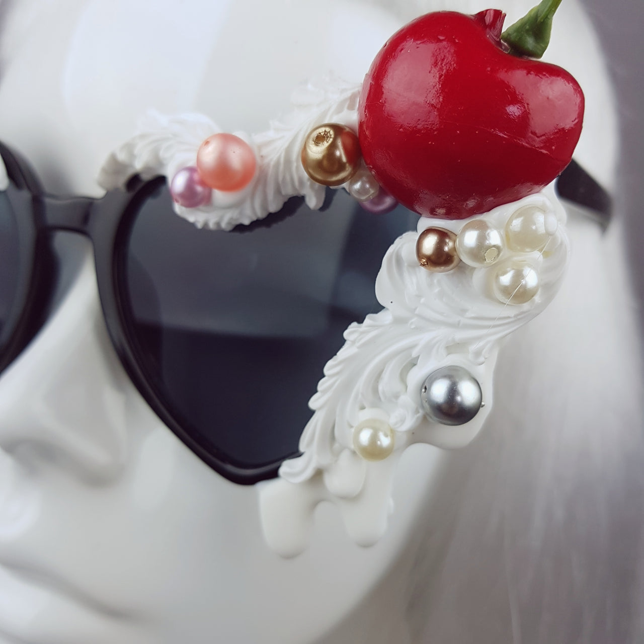 "Sweet As Sin" Cherries & Cream Heart Shaped Sunglasses – Pearls & Swine