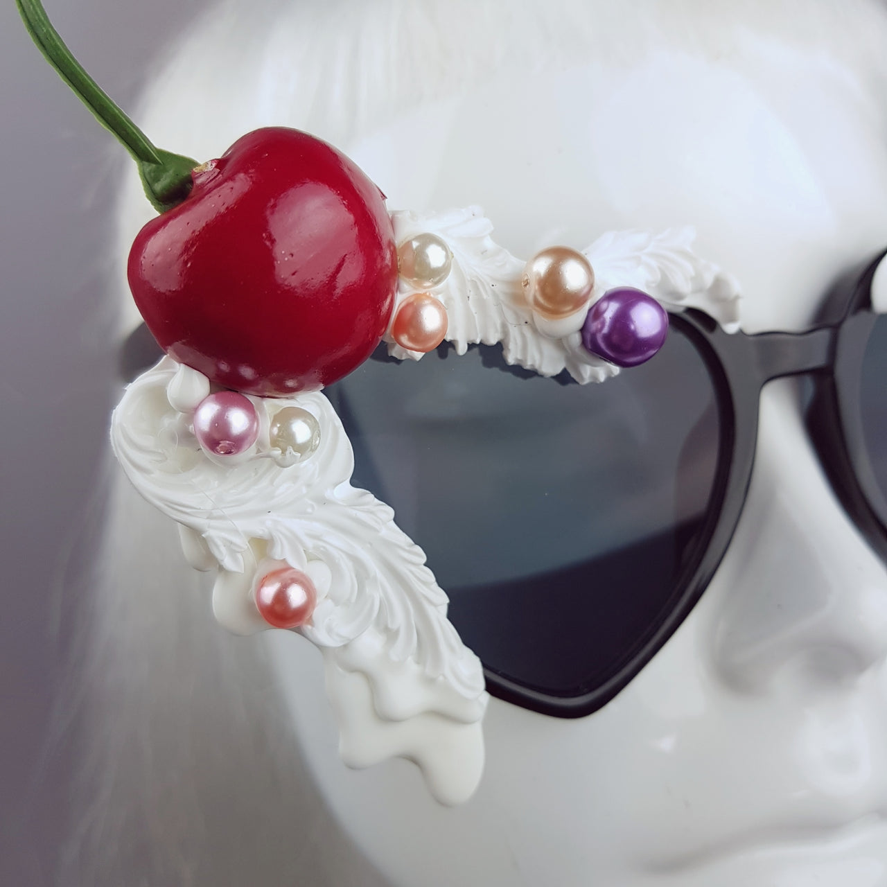 "Sweet As Sin" Cherries & Cream Heart Shaped Sunglasses – Pearls & Swine