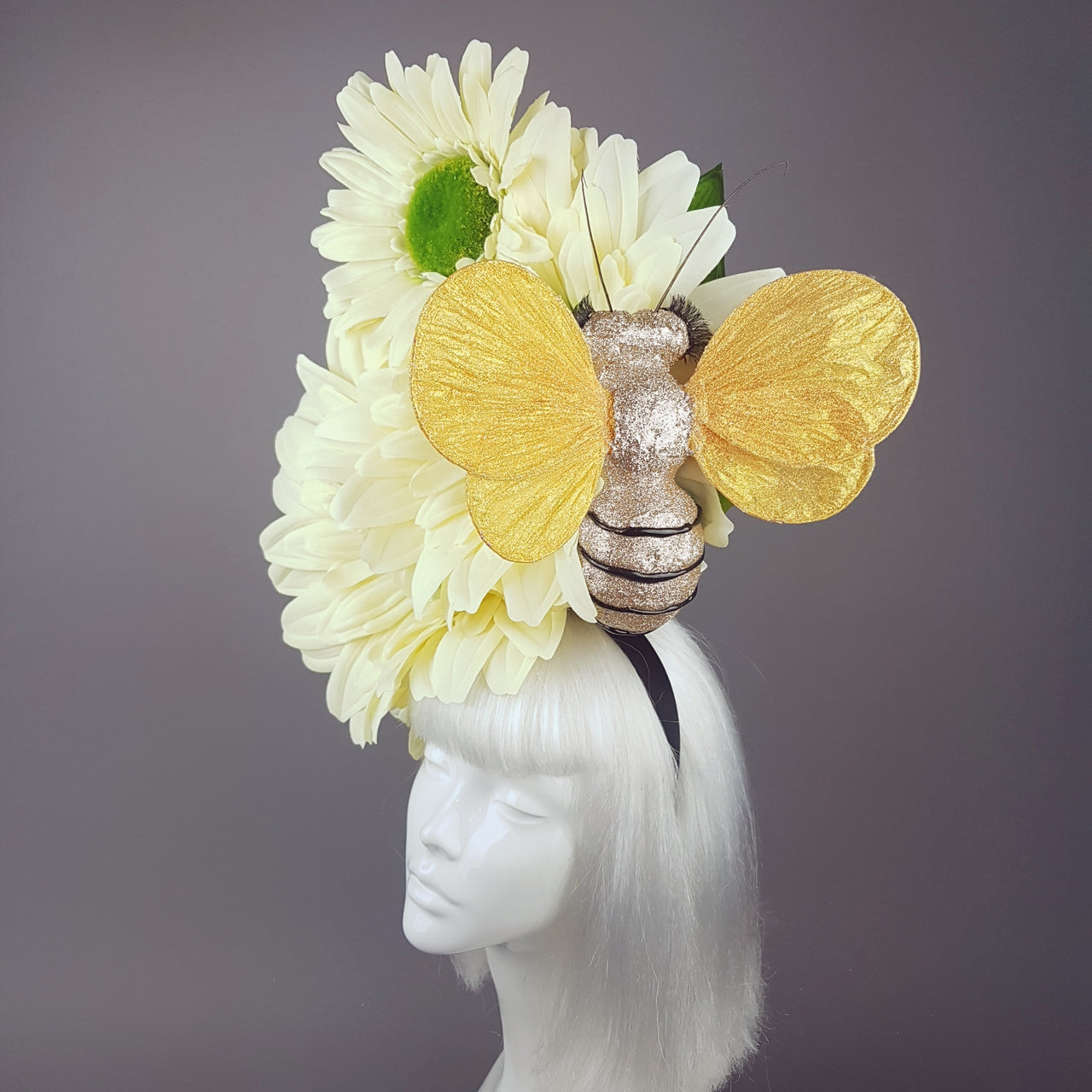 "Babbity Bumble" Giant Flowers & Bee Headpiece – Pearls & Swine