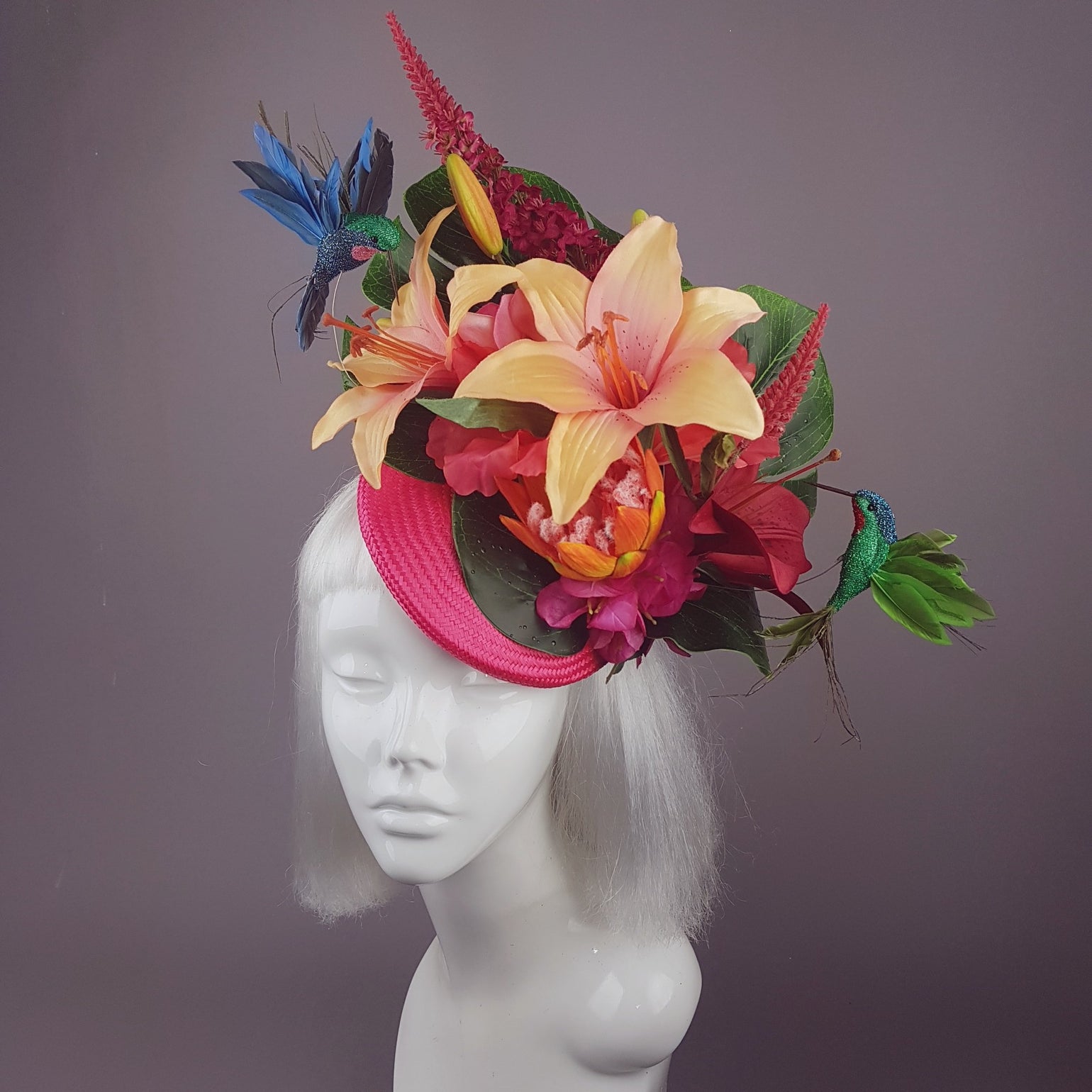 "Nerida" Pink & Orange Tropical Hibiscus Flowers Fascinator Hat ...