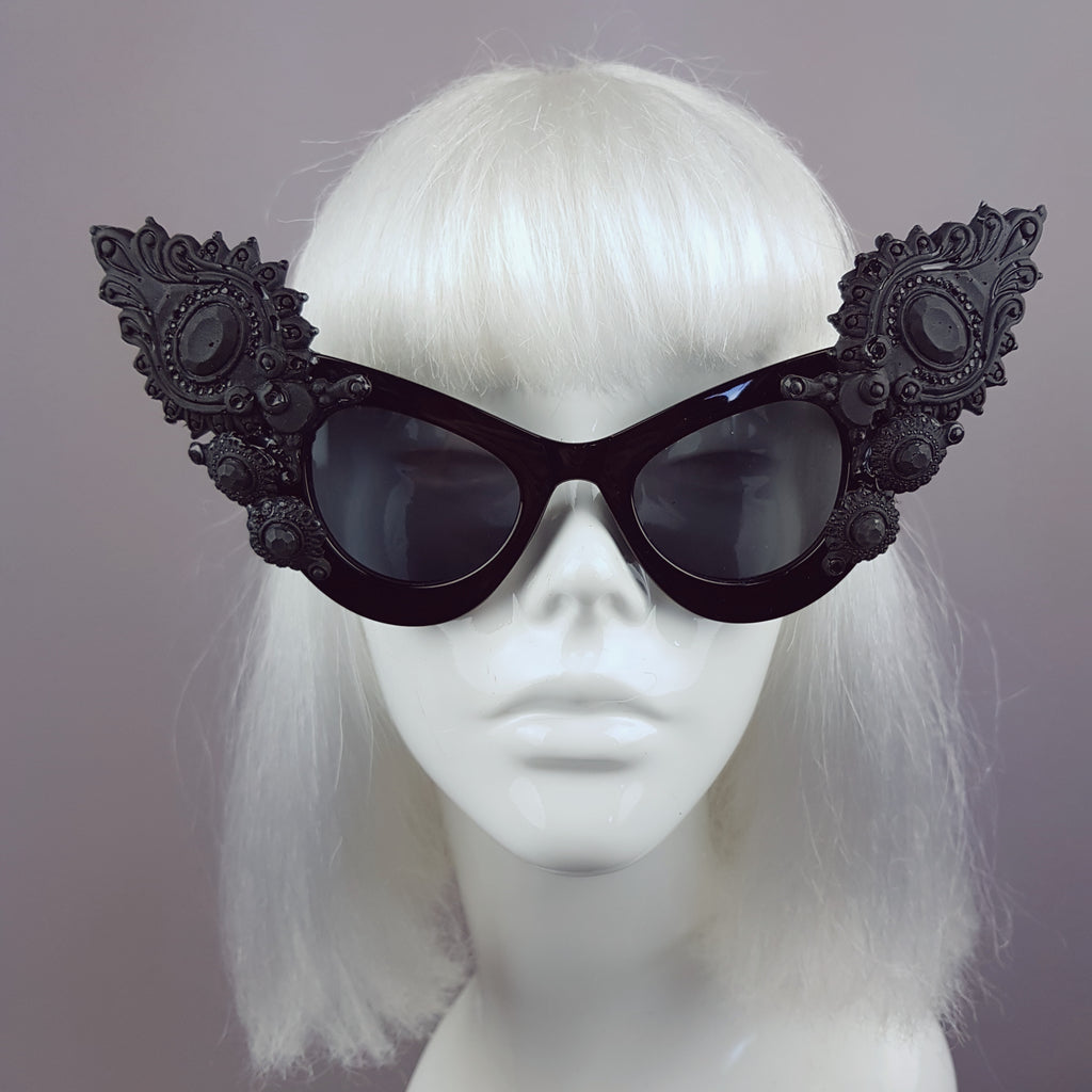 "Daemon" Black Gothic Filigree Sunglasses – Pearls & Swine