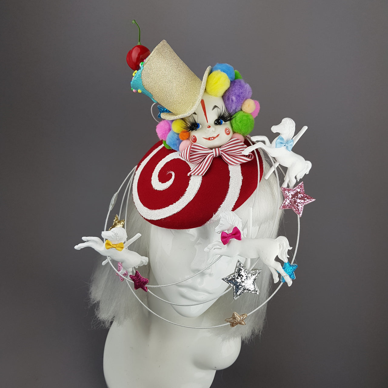 "Funfair" Clown, Carousel, Star Fascinator Hat – Pearls & Swine