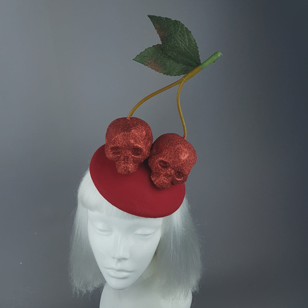 "Cerises" Large Red Glitter Skull Cherries Fascinator Hat – Pearls & Swine