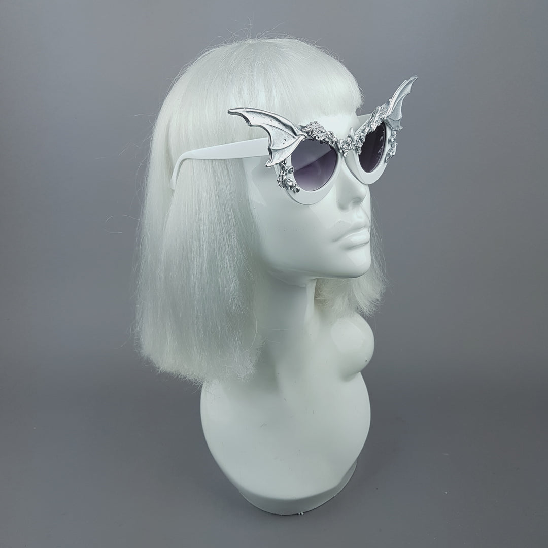 "Vamp" Silver Bat Wing Filigree Catseye Sunglasses – Pearls & Swine
