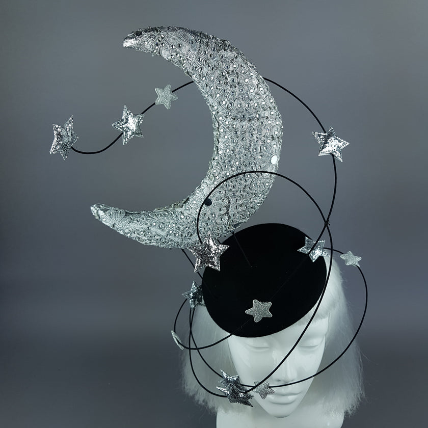 "Under The Silvery Moon" Moon & Stars Fascinator Hat – Pearls & Swine