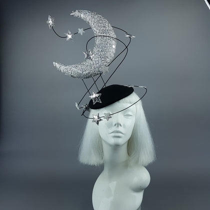 "Under The Silvery Moon" Moon & Stars Fascinator Hat – Pearls & Swine