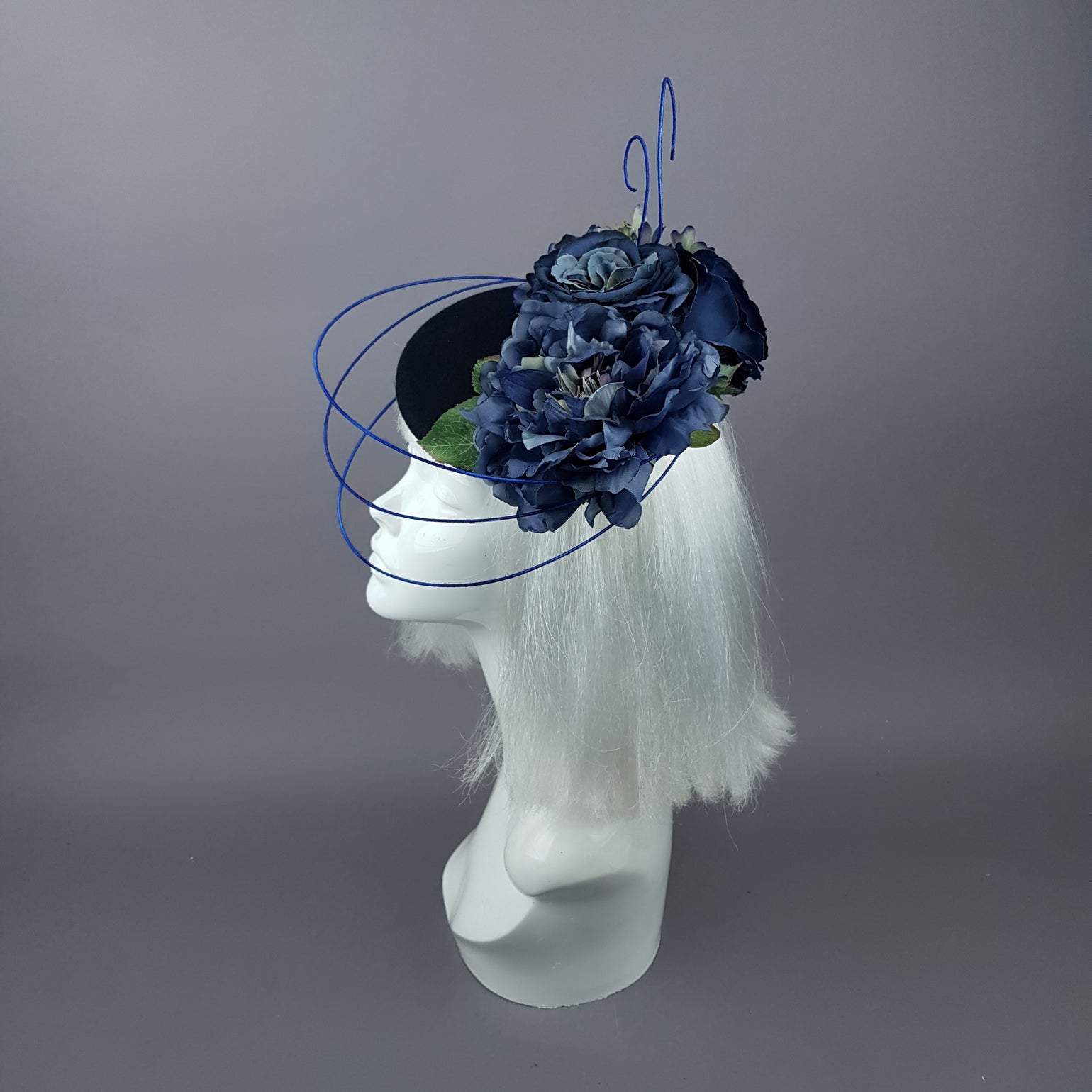 "Radella" Blue Flower & Wired Veil Fascinator Hat – Pearls & Swine