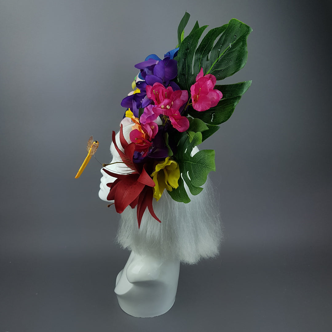 "Raumati" Parrot & Bright Tropical Flower Headpiece – Pearls & Swine