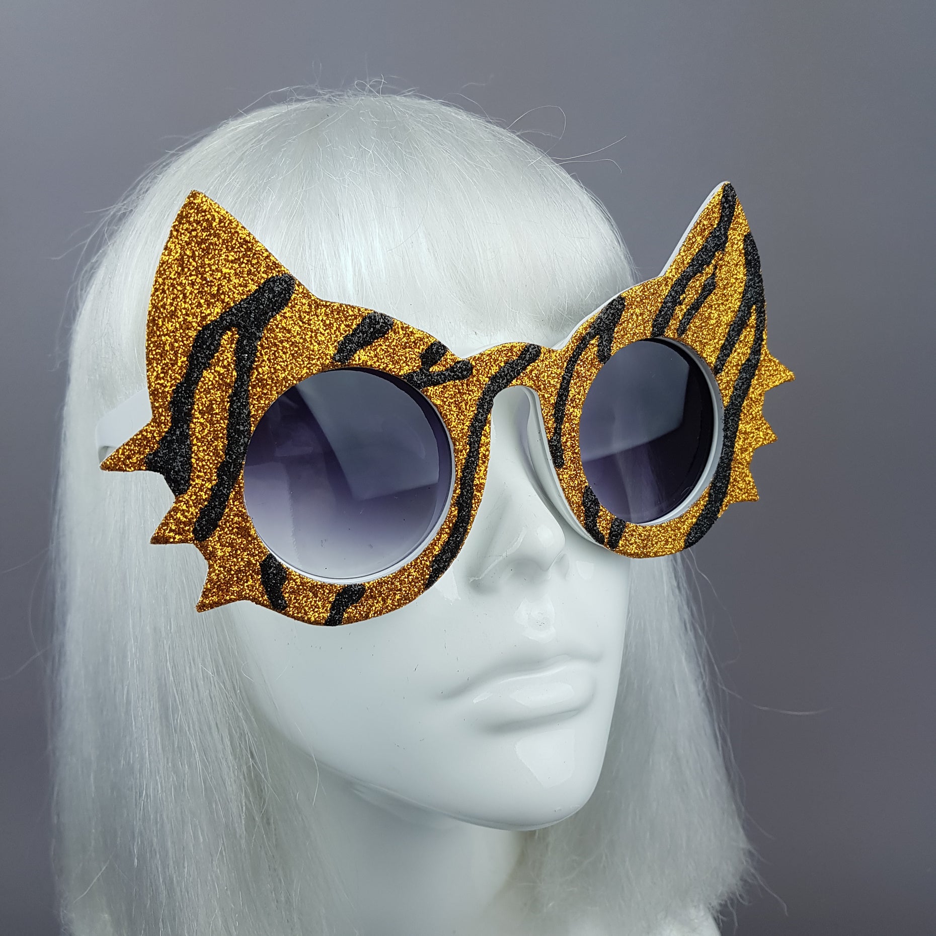 "Meowzer" Tiger Stripe Glitter Cat Sunglasses – Pearls & Swine