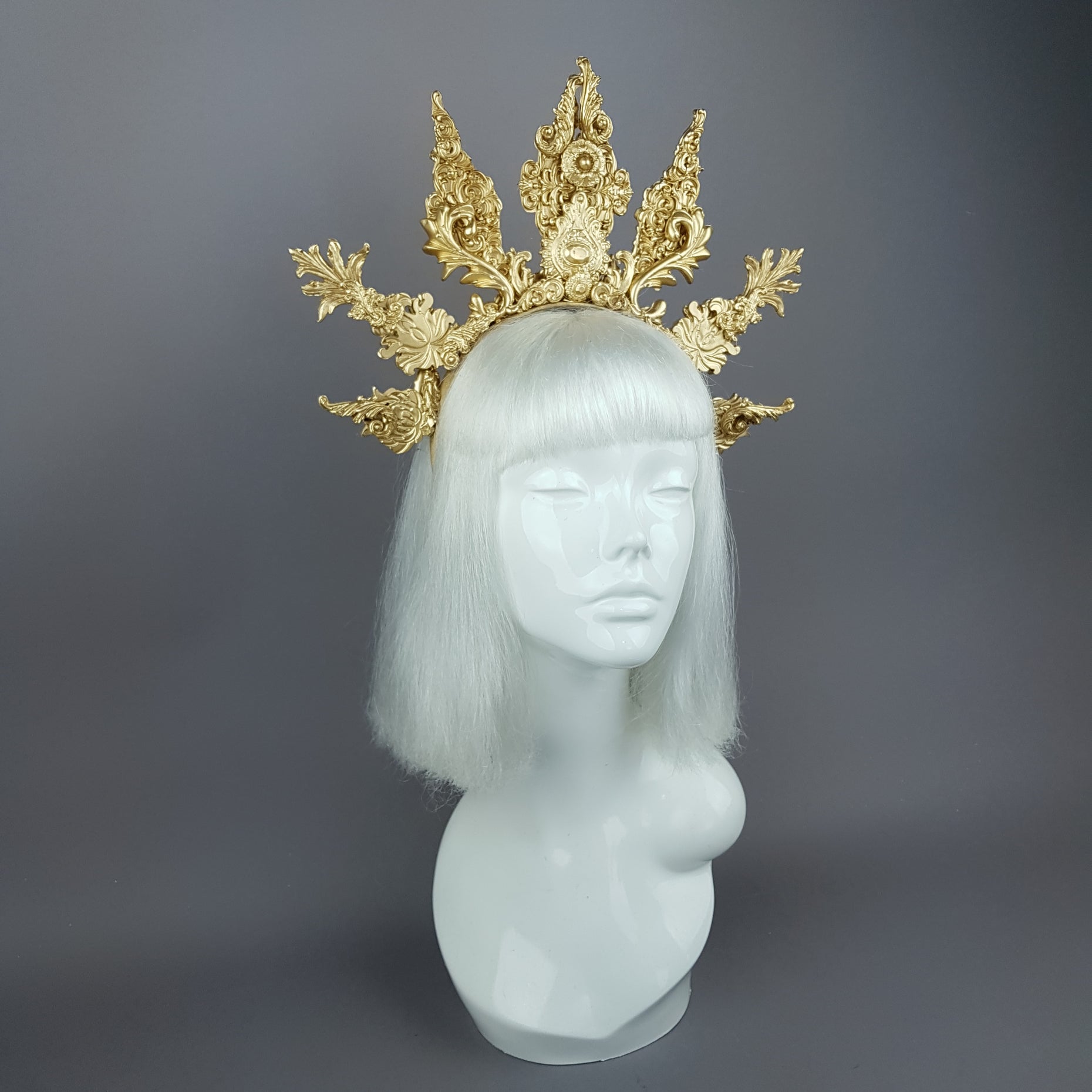 "Apollo" Gold Filigree Halo Headpiece & Mask – Pearls & Swine