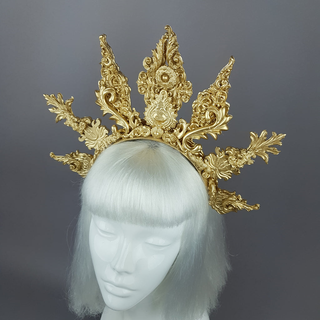 "Apollo" Gold Filigree Halo Headpiece & Mask – Pearls & Swine