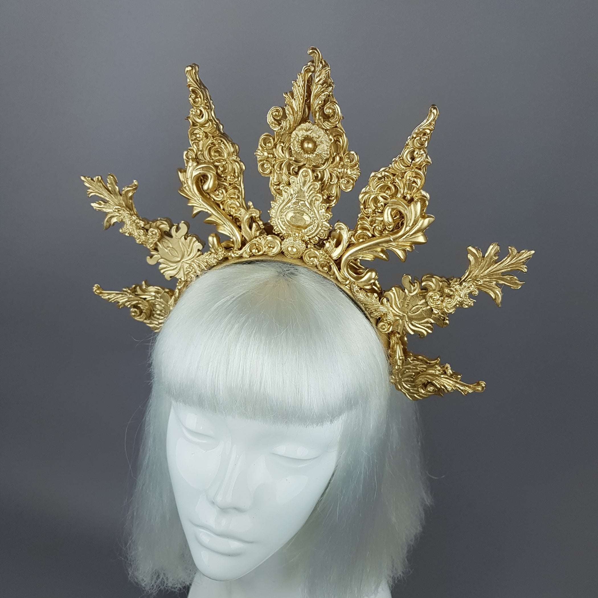 "Apollo" Gold Filigree Halo Headpiece & Mask – Pearls & Swine