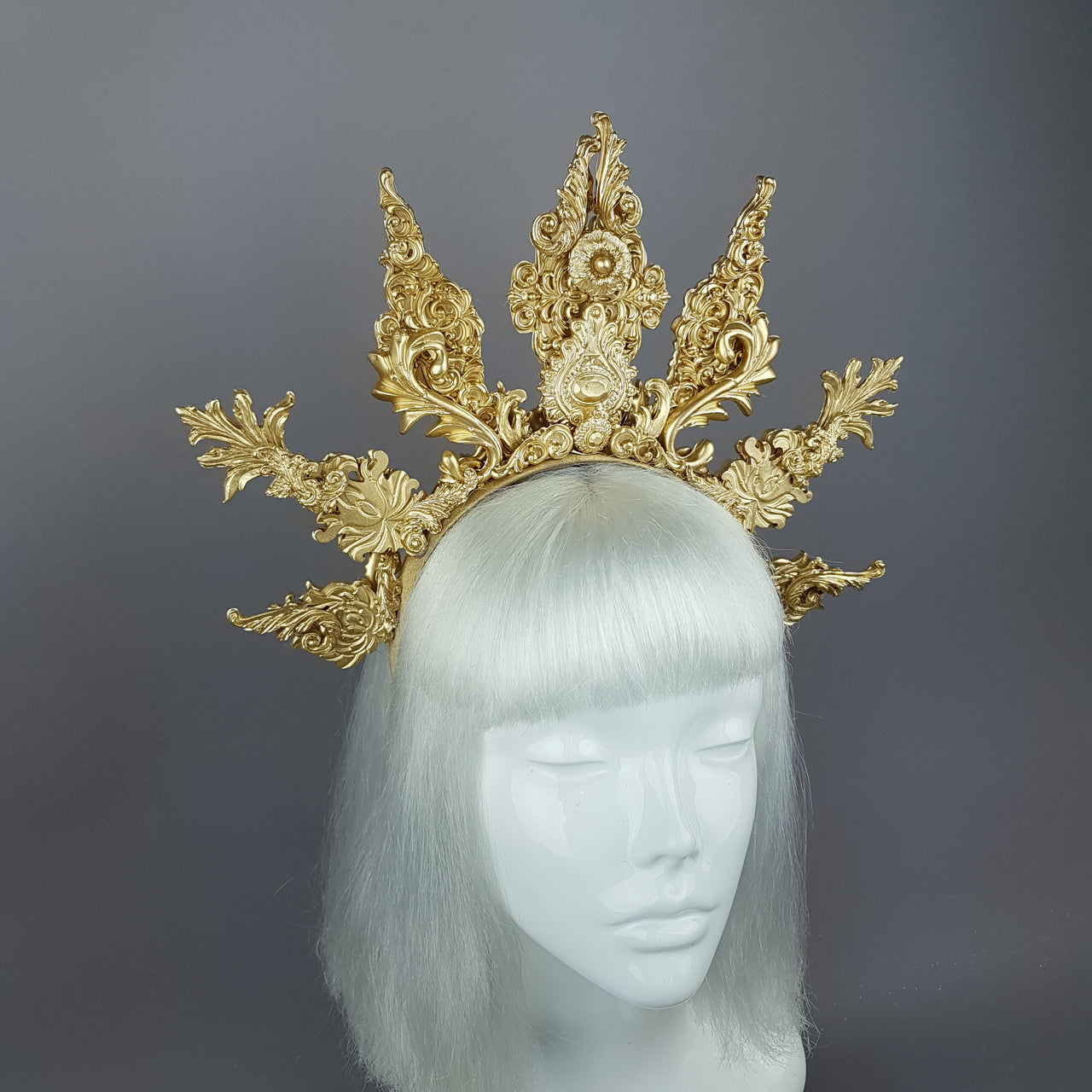 "Apollo" Gold Filigree Halo Headpiece & Mask – Pearls & Swine