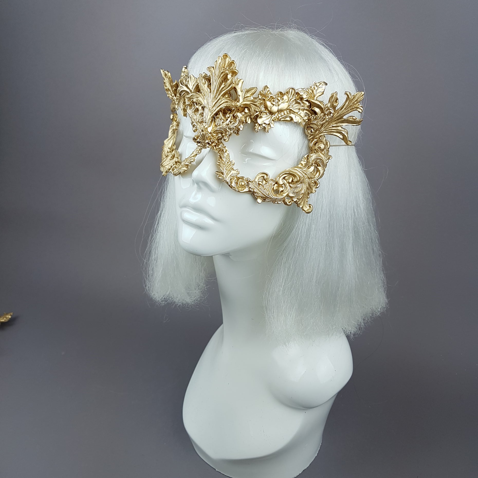 "Apollo" Gold Filigree Halo Headpiece & Mask – Pearls & Swine