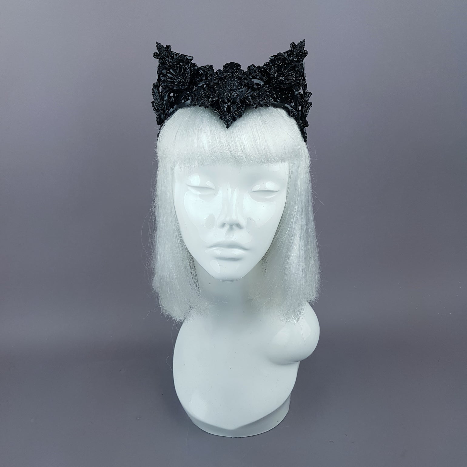"Kuro" Black Filigree Cat Ear Headpiece – Pearls & Swine