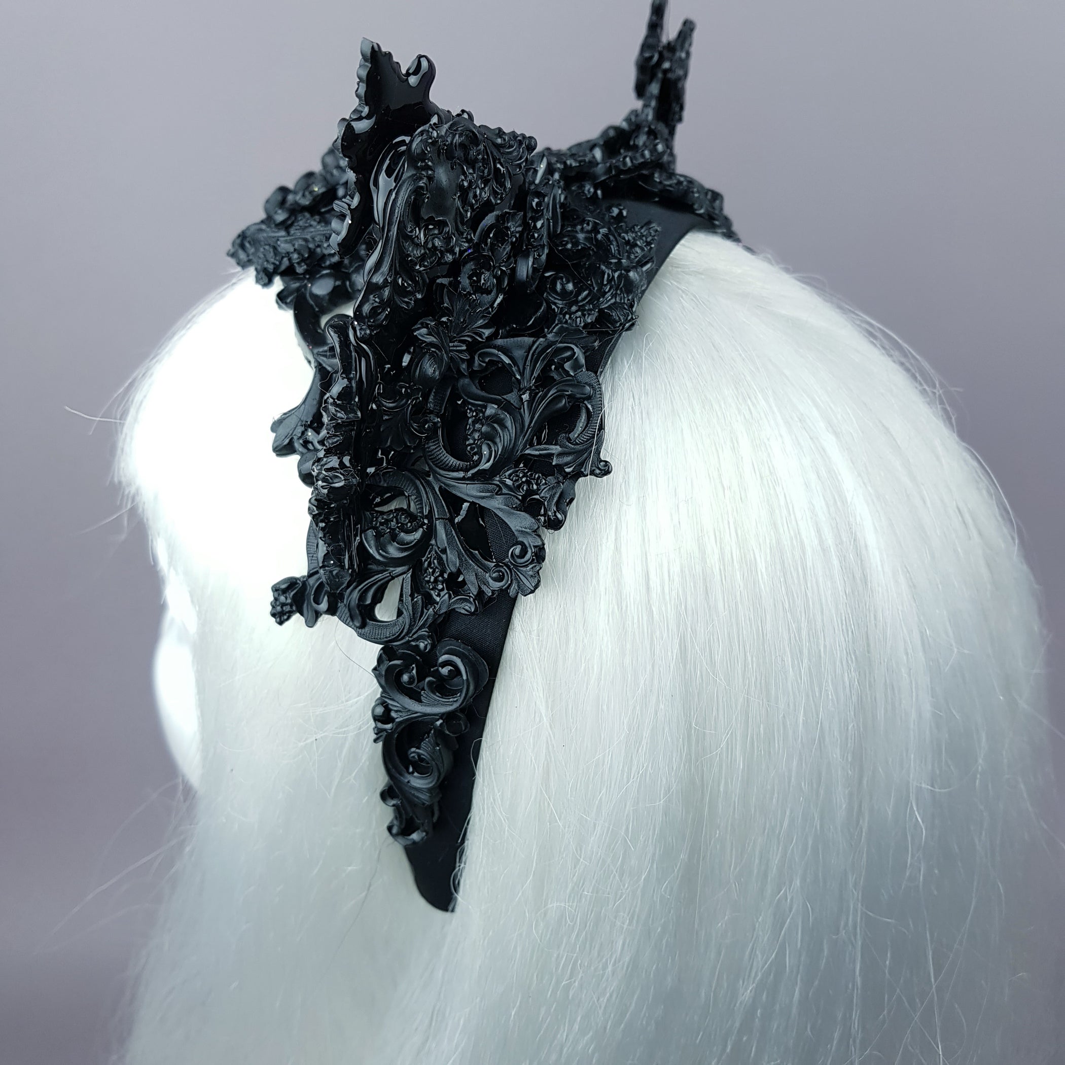 "Kuro" Black Filigree Cat Ear Headpiece – Pearls & Swine