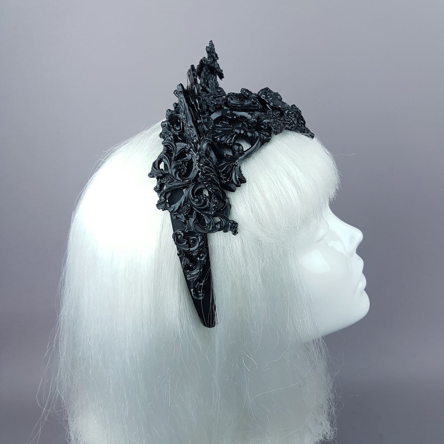 "Kuro" Black Filigree Cat Ear Headpiece – Pearls & Swine