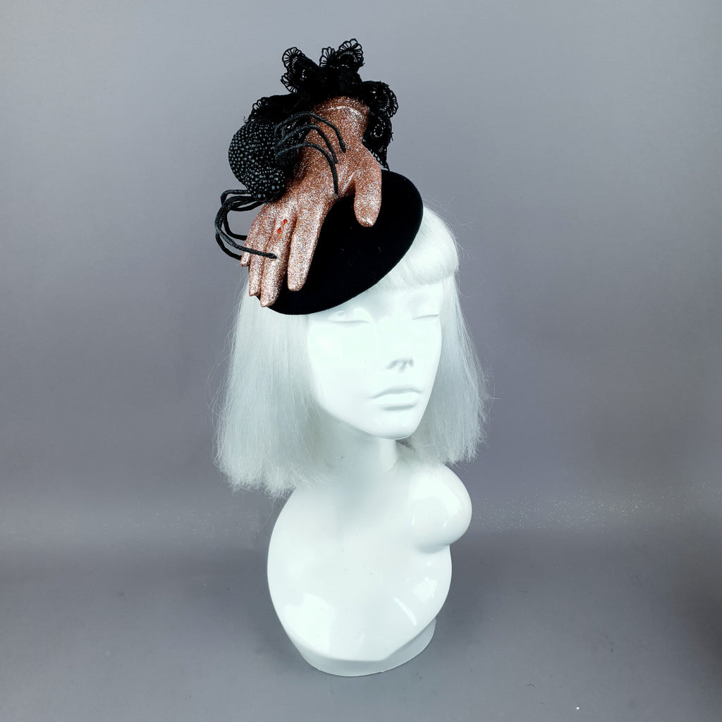 "Dearly Departed" Crystal Spider & Hand Halloween Hat – Pearls & Swine